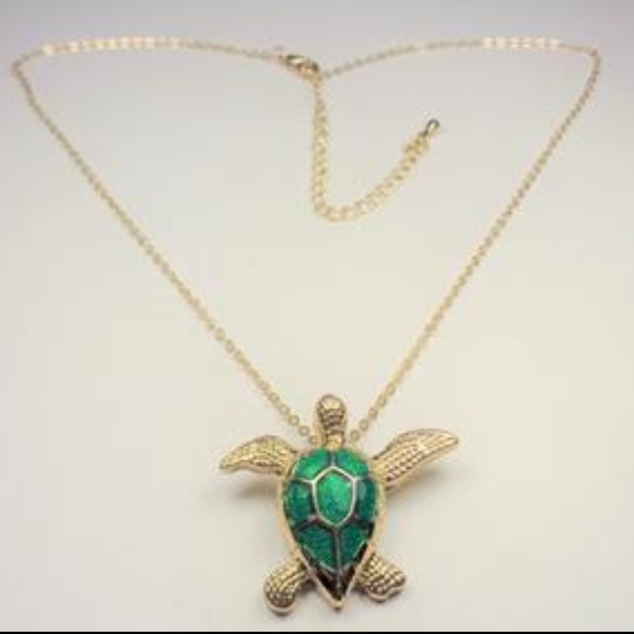 Jewelry | Nautical Gold Tone Green Stone Sea Turtle Necklace | Poshmark